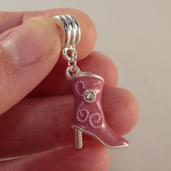 Jewelry | Silver Plated Diamond Crystal Pink Swirl Western Cowboy Boot ...